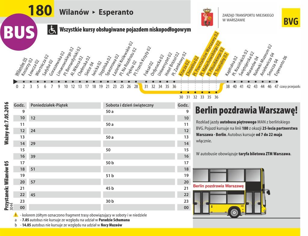 Rozkład jazdy Piętrowego autobusu na linii 180 - Warszawa.pl